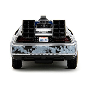 DMC Delorean Time Machine Brushed Metal (Frost Version) Back to The Future (1985) Movie Hollywood Rides Series 1/32 Diecast Model Car by Jada 34785