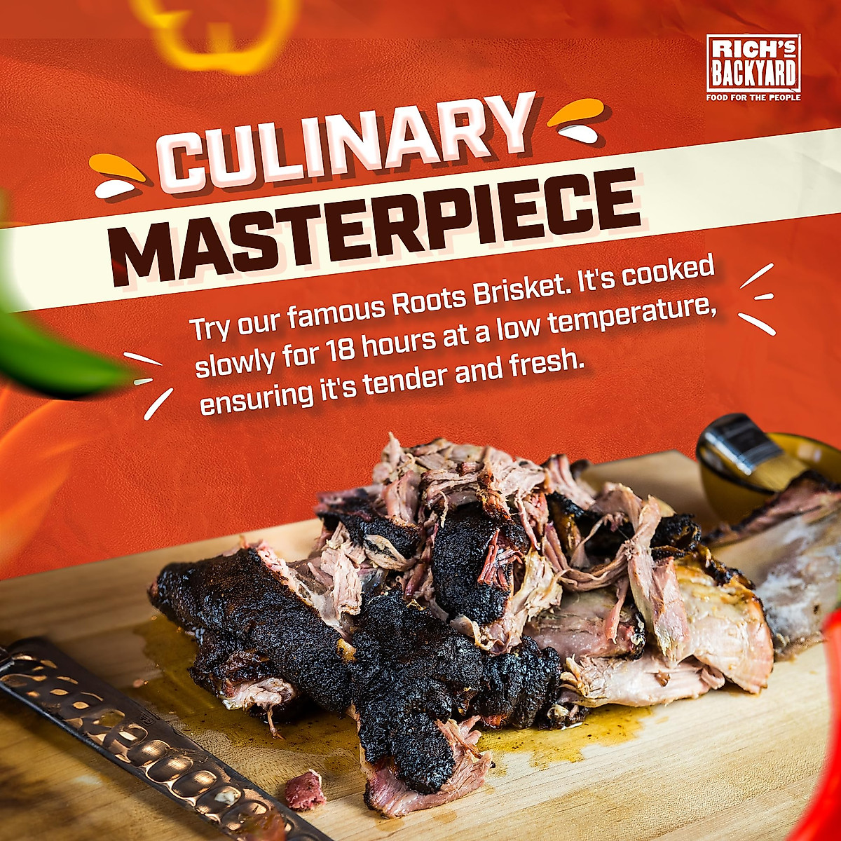 Roots Renowned 18 Hour Smoked Brisket 8-10 lbs- Fully Cooked – Master Chef Prepared & Blast-Chilled – Perfect for Festive Dinners, Gifts