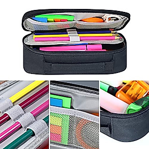Big Pencil Case, Protable Pencil Case Organizer, Pencil Pouch, Black Pencil Cases for Adults Boys Kids Teen Students, Large Pencil Pen Case for Office School