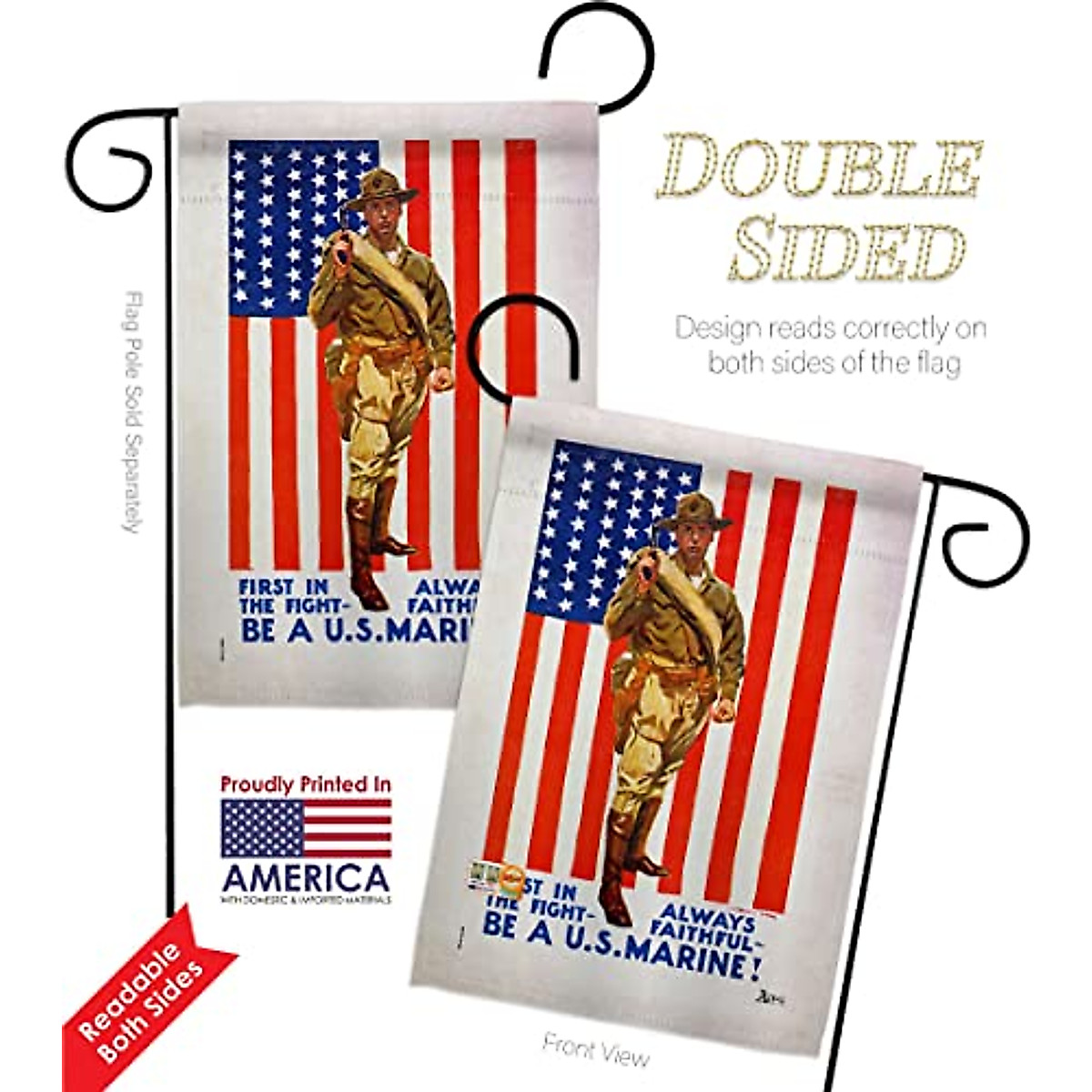 First in The Fight Garden Flag - 2pcs Pack Armed Forces Marine Corps USMC Semper Fi United State American Military Veteran Retire - House Banner Small Yard Gift Double-Sided Made USA 13 X 18.5