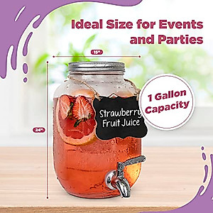 UMAID Glass Drink Dispensers for parties [Set of 2] 1 Gallon Glass Jar Beverage Dispenser W/Stainless Steel Spigot, Leakproof - Glass Drink Dispenser W/Ice Cylinder, Sun Tea Jar, Lemonade & Daily Use