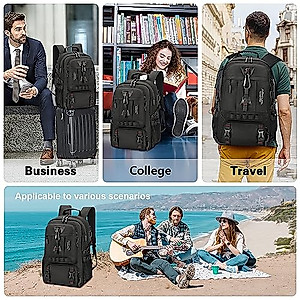 aokur Large Travel Laptop Backpack with Wet Bag Shoe Compartment,50L Expandable Flight Approved Backpack,17.3 inch Hiking Backpack for men women,Waterproof, Black