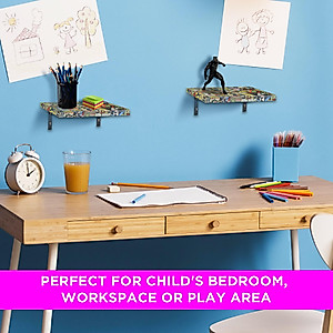 POP Creations Marvel Retro Comics Wooden Shelves, 2-Pc Wood Shelves for Wall, 12x6-Inch Wall Mounted Bedroom Shelves & Decor, Paper Wrapped Wall Shelves for Bedroom