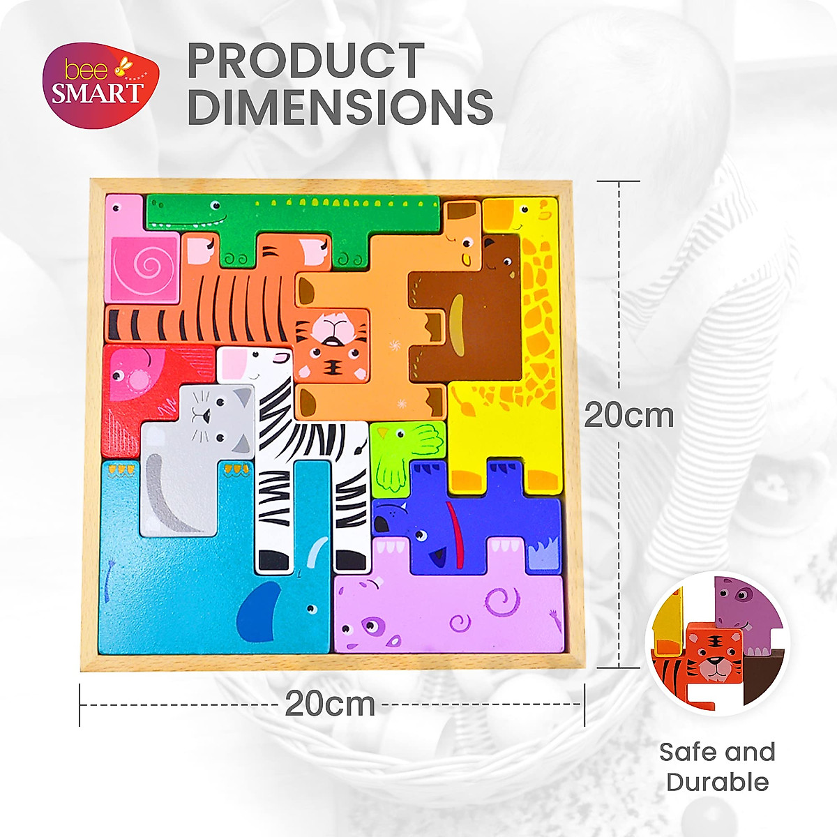 bee SMART Wooden Stacking Balancing Animal Activity Toy | Wooden Box & Bag | Kids Activity Montessori Educational Colourful Gifts for Preschool & Toddlers Boys & Girls