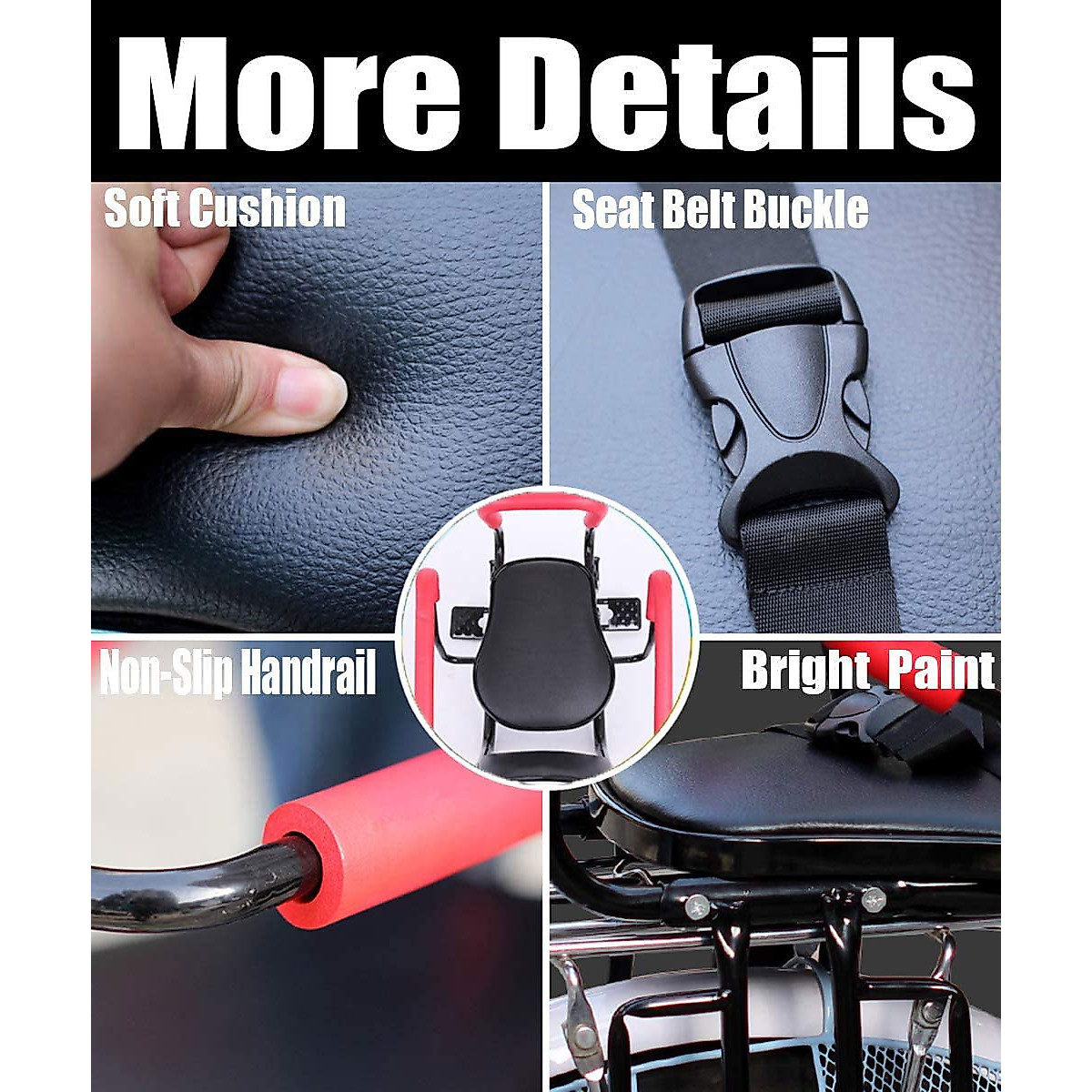 Wing Back Mount Child Seat for Adult Bike, Rear Child Carrier Bicycle Seat, with Cushion & Backrest Foot Pedals/Armrest and Detachable Fence, for 2-6 Year Old Child Seat, Hold Up to 50KG HJHY