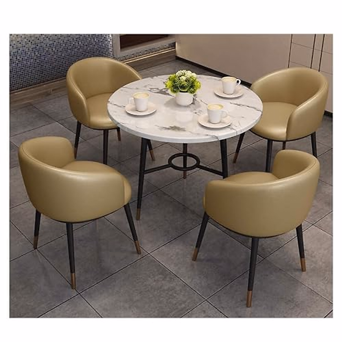 Office Reception Room Club Table, Round Negotiation Reception Tables and Chairs Combination Business Conference Room Coffee Table, Space-Saving, Suitable for Lounge (Color : Khaki)