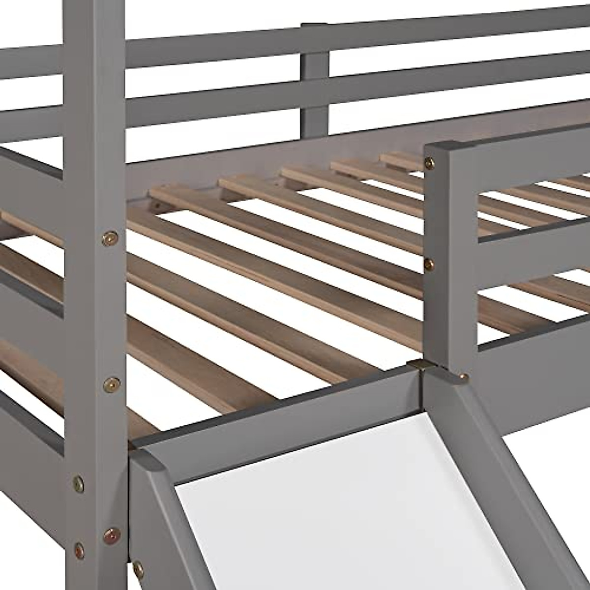 LostCat Twin Size Loft Bed with Slide, House Shaped Solid Pine Wood Bed Frame with Safety Guardrail & Ladder, No Box Spring Needed, Save Space Design for Kids, Teens, Girls, Boys, Grey