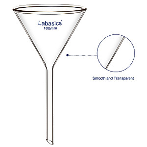Labasics 2-Pack Glass Heavy Wall Funnel Borosilicate Glass Funnel, Short Stem 100 mm Diameter, 100 mm Stem Length