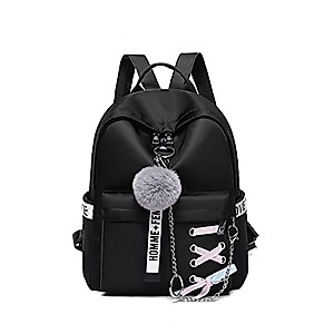 FENGJINRUHUA Mini Fashion Casual Ladies Bowknot Backpack Wallet Lightweight Travel School Shoulder Bag with Pompon (black)