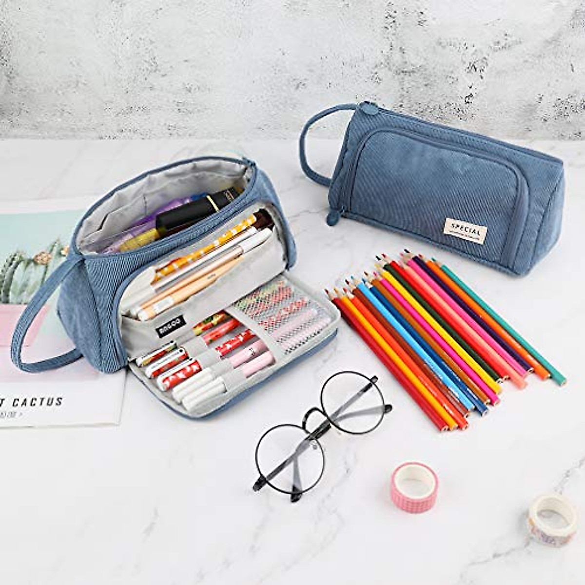 iSuperb Big Capacity Pencil Case Corduroy Large Pencil Pouch Portable Pen Bag Zipper Organizer Makeup Cosmetic Bags for Women Office