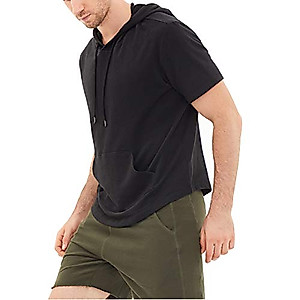 Dubinik®Short Sleeve Hoodie Lightweight Soft Cotton Moisture Wicking Kangaroo Pocket Short Sleeve Hoodie For Men Black