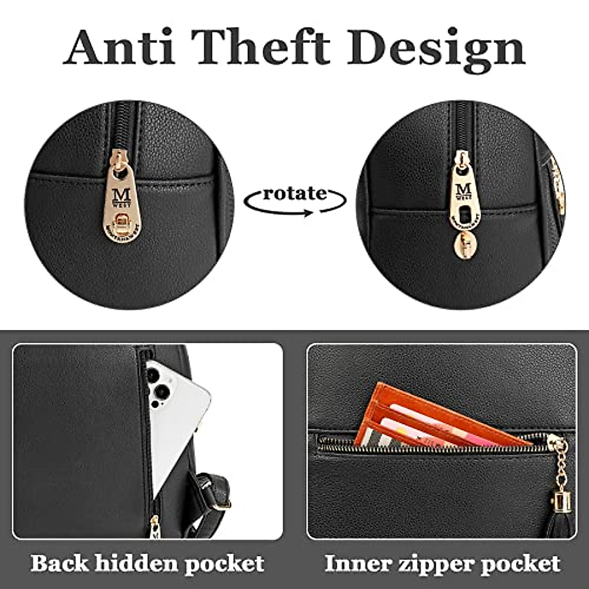 Montana West Anti Theft Backpack Purse for Women Backpack for Ladies with Secured Zipper & Tassel, MWC-104BK