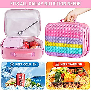 Pop Lunch Box for Girls Kids Reusable Lunch Bag for School Supplies Insulated Lunch Tote Bag- Picnic Leakproof Cooler Lunch Boxes with Adjustable Shoulder Strap for Back to School