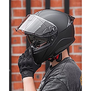 ILM Full Face Dual Visor Motorcycle Helmets with Rear Wing Pinlock Compatible Motorbike Street Bike Helmet DOT Men Women Model 861A (Matt Black, S)