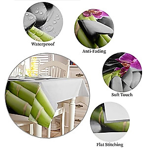 ZOE GARDEN Square Tablecloth Waterproof & Stainproof Tablecloths, Zen Basalt Stone Orchid Flower and Washable Polyester Table Cloth Wrinkle-Free Fabric Table Cover for Dining/Party/Wedding