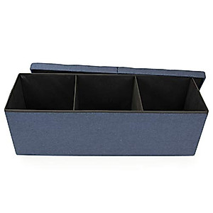 Humble Crew, Navy Folding Storage Ottoman Bench with Tufted Padded Flip Lid