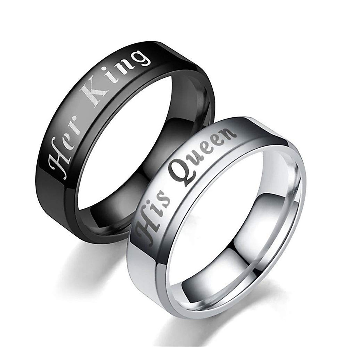Ginger Lyne Collection Her King Black or His Queen Stainless Steel Matching Wedding Band Ring