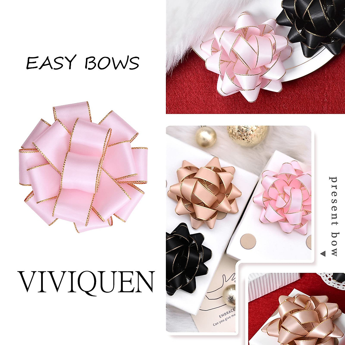 VIVIQUEN Pink Double Faced Satin Ribbon with Gold Edge, 1” Polyester Continuous Ribbon -25 Yards,Wide Ribbon for Gift Wrapping,Wedding,Bows Bouquet,Floral Arrangement and Craft