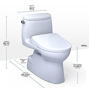 TOTO WASHLET+ Carlyle II One-Piece Elongated 1.28 GPF Toilet with Auto Flush WASHLET+ S7A Contemporary Bidet Seat, Cotton White - MW6144736CEFGA#01