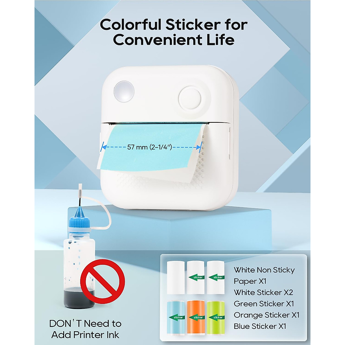 Print Pods Mini Thermal Printer Inkless Sticker Maker, Tiny Pocket Printer Machine for Phone, Wireless Bluetooth Portable Printers for Printing Sticky Note Label Receipt for Home Office School Purple