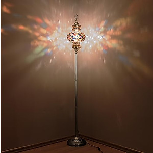 DEMMEX Biggest Size 10" Globe Turkish Moroccan Mosaic Floor Lamp, Bohemian Colorful Mosaic Glass Exotic Oriental Floor Lamp, Antique Brass Color Metal Body, 5.5ft Height, Handmade (Multicolored)