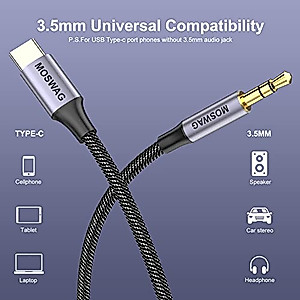 MOSWAG USB C to 3.5mm Headphone Audio Stereo Cable 3.28FT/1M,USB-C to 3.5mm Audio Aux Cord Compatible with MacBook,Chromebook,Google Pixel 2/3/4 XL,Samsung Galaxy Note 10/S10,Huawei,Xiaomi