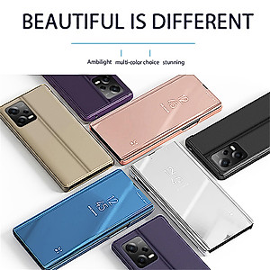 Ephoou Compatible with Xiaomi Redmi Note 12 5G Flip Case for Women, Luxury Clear Vanity Mirror Slim Shockproof 360° Full Body Protective Case for Xiaomi Redmi Note 12 5G/ Poco X5. JM-Black