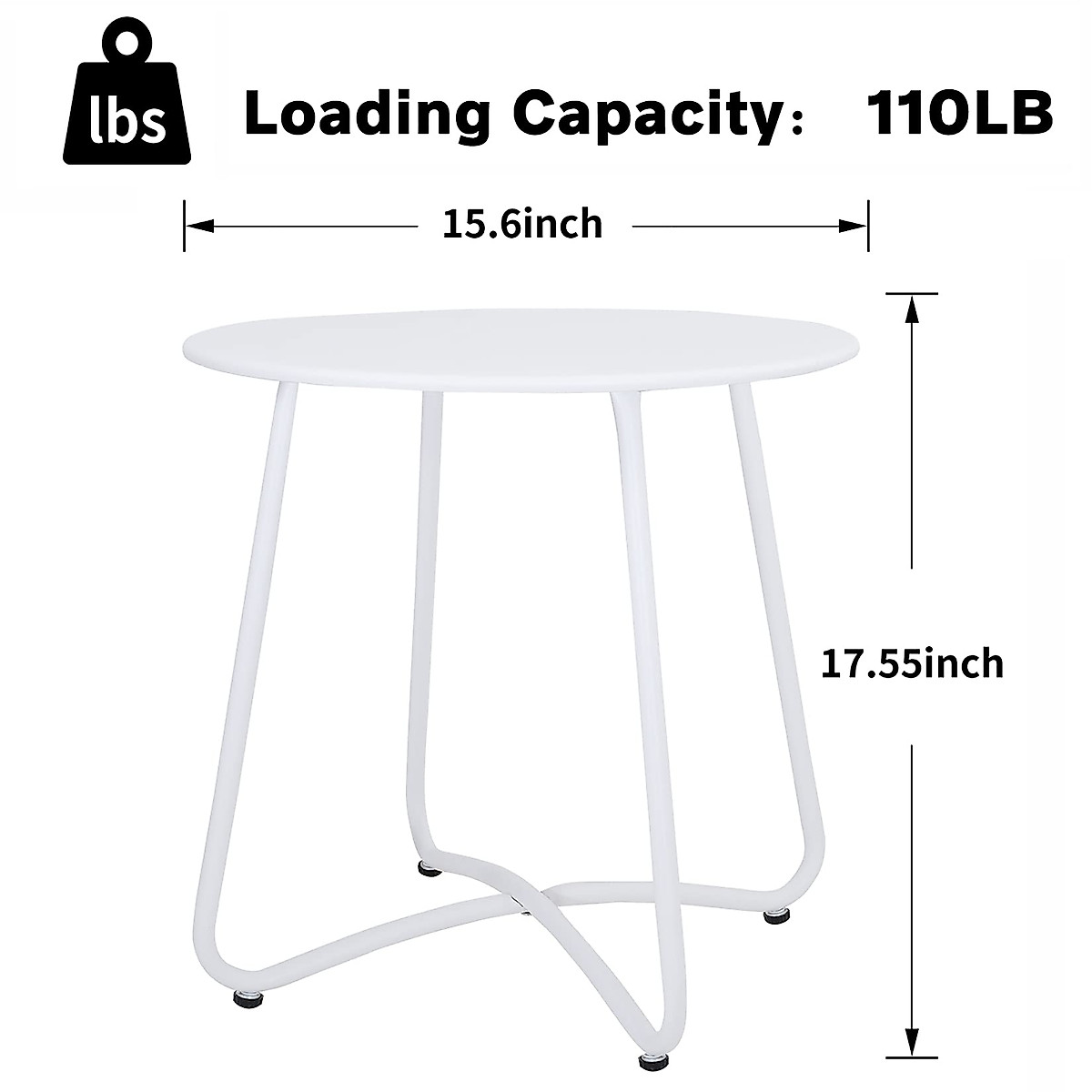 CaiFang Patio Side Table, Outdoor Metal End Table Small Round Side Table Waterproof Portable Coffee Table for Garden, Porch, Balcony, Yard, White