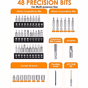 Vastar 7.2V Cordless Screwdriver, Electric Power Screwdriver Set With Rechargeable Battery & Pivoting Handle, 320RPM/10+1 Torque Small Automatic Screw driver Kit with 47Pcs Bits/LED Front Light
