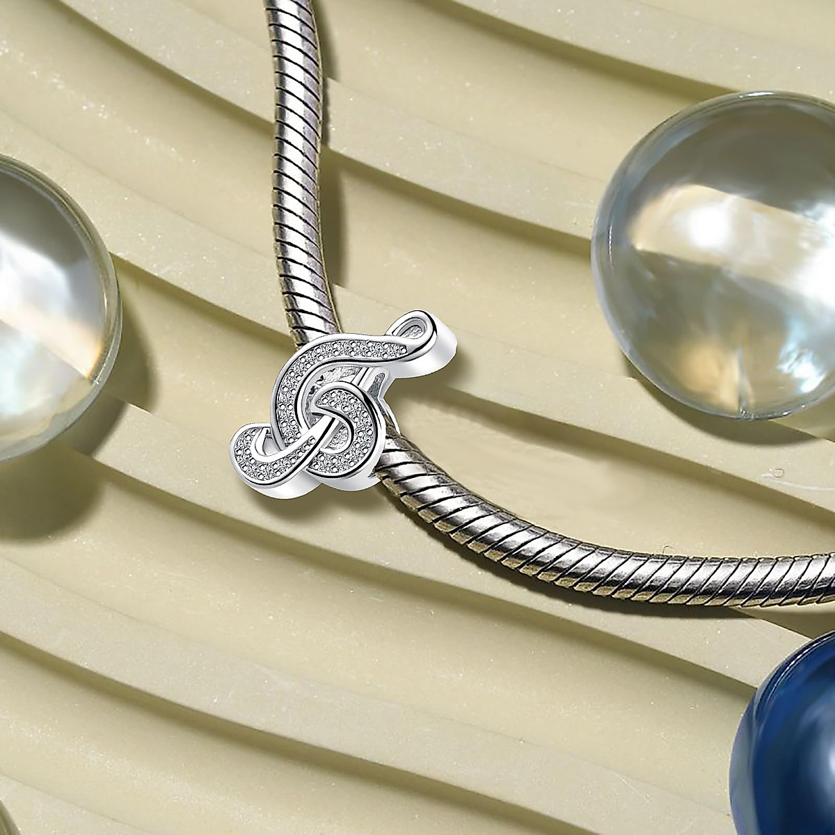 QeenseKc Treble Clef Music Cubic Zirconia Charm Bead for Pandora Charm Bracelet