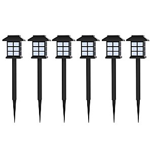 6-Piece Solar Outdoor Lights Set - Weather-Resistant Outdoor Lighting for Path, Landscaping, and Driveway - LED Light Fixtures by Pure Garden (Black)