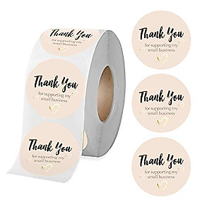 Easykart 400 Thank You for Supporting My Small Business Sticker Labels | Pastel Peach Color with Gold Foil Hearts | 1.5" Round in Roll | Highly Recommended for Small Business Owners