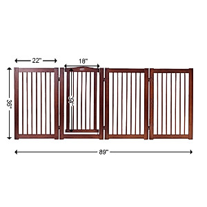 Giantex Freestanding Pet Gate with Door, 36inch 4 Panels Wooden Dog Gate with Walk Through Door, Foldable Pet Safety Puppy Fence Adjustable Pen for House Doorway Stairs