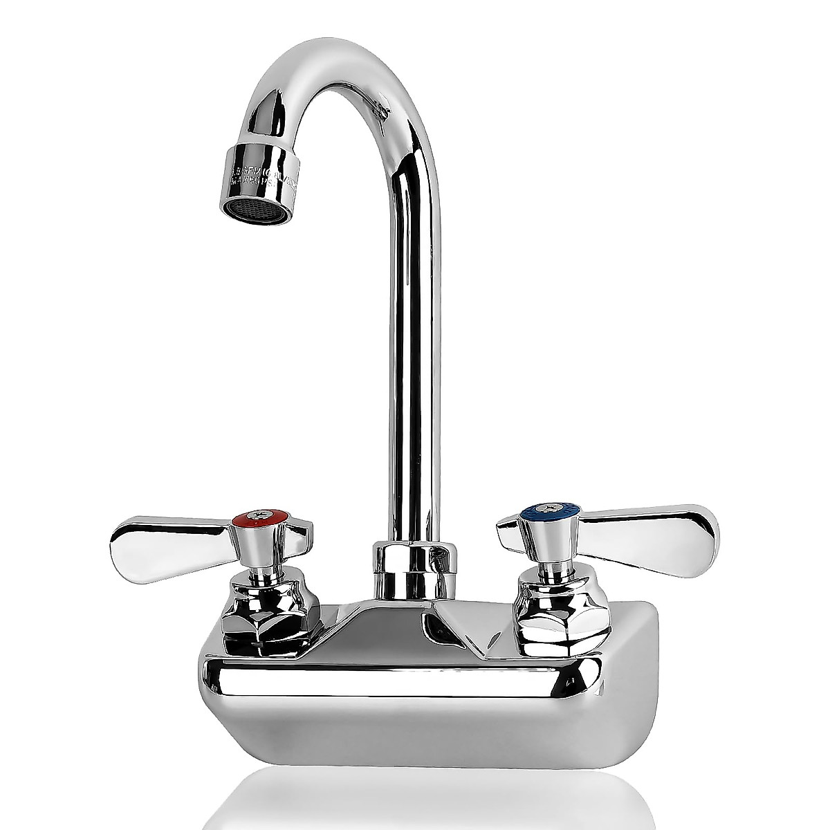 Upgraded 4 Inch Center Commercial Sink Faucet Wall Mount Kitchen Hand Sink Faucet, Ceramic Valve, Premium Brass, Chrome Finish, 3-1/2" Gooseneck Spout, Easy-Use Dual Lever