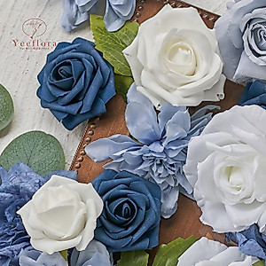 YEEFLORA Artificial Flowers, 100pcs Artificial Rose for DIY Wedding Bouquets Centerpieces Arrangements, Navy Blue Foam Roses with Stem for Bridal Shower Party Home Decorations