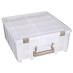 ArtBin 6990ZZ Super Satchel Double Deep 3-Pack, Portable Art & Craft Organizers with Handles, [3] Plastic Storage Cases, Clear & Gold