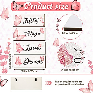 4 Pieces Faith Hope Love Dream Wall Decor Elegant Spring Butterfly Wooden Hanging Decoration Art Butterfly Room Wall Rustic Living Room Accessories for Bedroom Decor(10 x 4 x 0.2 Inch,Pink)