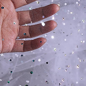 SHAYUAN 54" by 10 Yards Glitter Tulle Fabric Rolls for Wedding Birthday Party Baby Shower Decoration Tutu Tulle Bolt Ribbons DIY Sewing Crafts - White