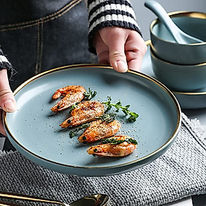 GagalU Porcelain Dinnerware Set24,32,41PCS Ceramic Dinnerware Set Nordic Dark Green Tableware Creative European Ceramic Tableware with Bowl Plate Service for 6,810