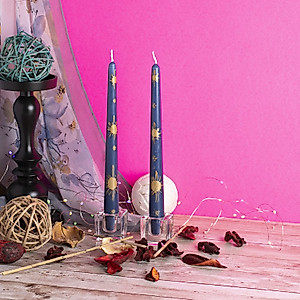 Hand Painted Blue Gold Night Taper Candles - Set of 2-10" tall - 8 hours burning time Mothers Day Gift Home Decor