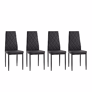 YISH W24138516 PU Leather Dining Chairs Armless Side Set of 4 with Metal Legs, Cushioned Seat Accent Backrest Living Room Kitchen Lounge, Black