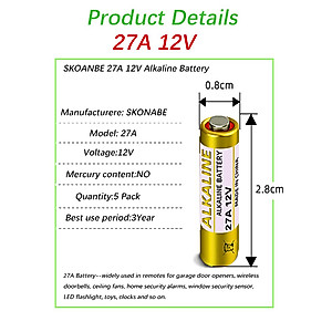SKOANBE 27A 12V Alkaline Battery-Pack of 5