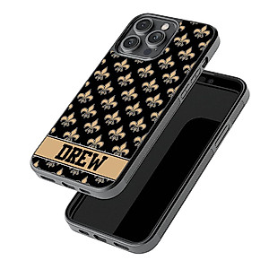 French Fleur De Lis Black and Gold Personalized Black Rubber Phone Case Compatible with Apple iPhone 15 Pro Max Plus, 14 Pro Max Plus, 13 Pro Max Mini, 12 Pro Max Mini, 11, X XS Max, XR, 8 7 Plus