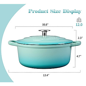 EDGING CASTING Enameled Cast Iron Covered 5.5 Quart Dutch Oven with Dual Handle for Bread Baking, Dutch Ovens with Lid, Peacock Blue