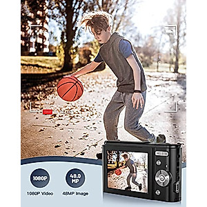 Digital Camera, Zostuic Autofocus 48MP Kids Camera with 32 GB Card 1080P Vlogging Camera with 16X Zoom, Compact Portable Mini Cameras for 4-15 Year Old Kids Children Teen Student Girls Boys(Black)