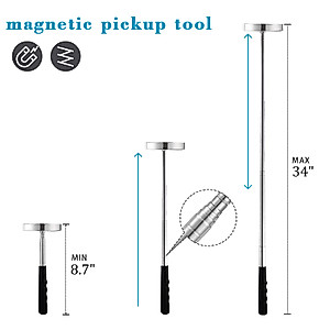Rechabite Telescoping Magnetic Sweeper Pickup Tool, Screws Parts Finder with 35LB Pull Capacity, Retractable 8.6" to 33" with Strong Magnet, Pick up Nails, Screws, and Metal Parts
