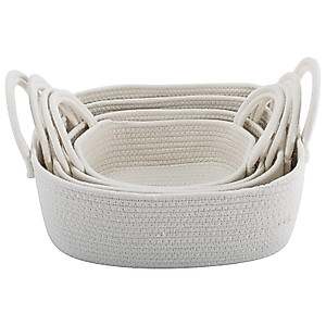 Patioer Storage Baskets Set of 4 - Woven Basket Cotton Rope Bin, Small White Basket Organizer for Baby Nursery Laundry Kid's Toy