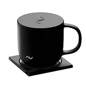Gravette Smart Temperature Control Hot Mug, 12oz, 350mL Capacity, 10W Fast Wireless Charging Coaster, Heated Ceramic Coffee Mug with Aluminium-Alloy Smart Warmer Base (Black)