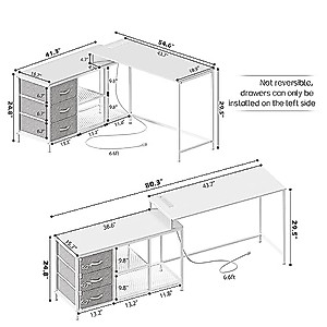 SUPERJARE L Shaped Desk with Power Outlets, Computer Desk with Drawers & Shelves and Nightstands Set of 2, Night Stands with Charging Station & LED Light Strips, White