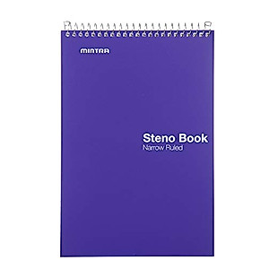 Mintra Office Steno Book - (BRIGHTS - Purp/Wht/Teal/Orange) - 6inx9in, 100 Sheets, 8 Pads/Pack, Narrow Ruled - Poly Cover, Notebook for writing notes in school, university, college, work, office